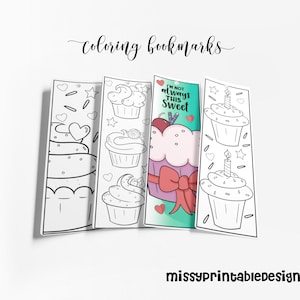 Cupcake Coloring Bookmarks (set of 4), Printable Cupcake Coloring Page ...