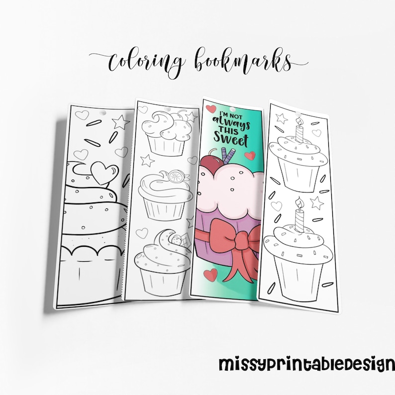 Cupcake Coloring Bookmarks set of 4 Printable Cupcake - Etsy