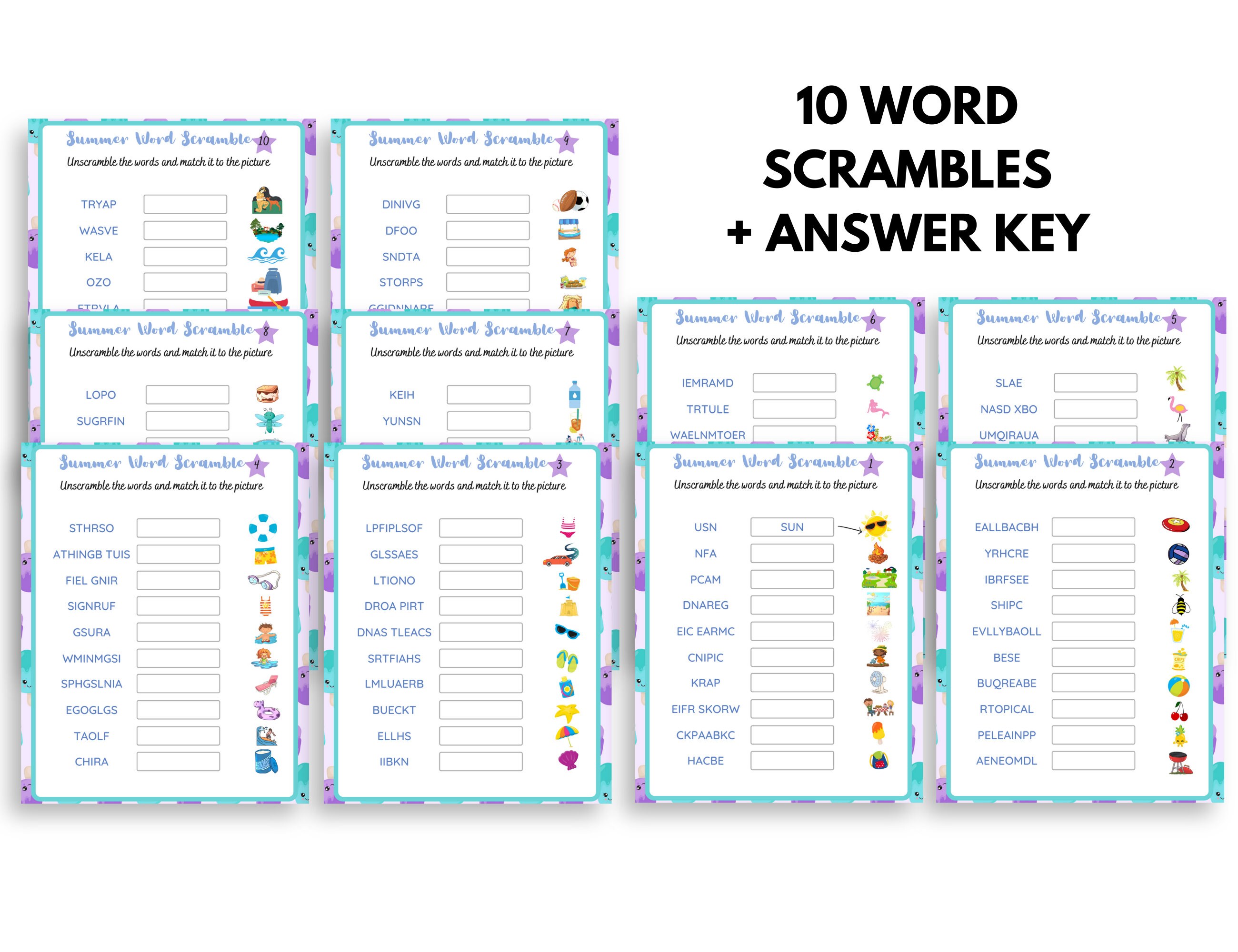 Summer Word Scramble Printable Summer Summer Games Summer - Etsy