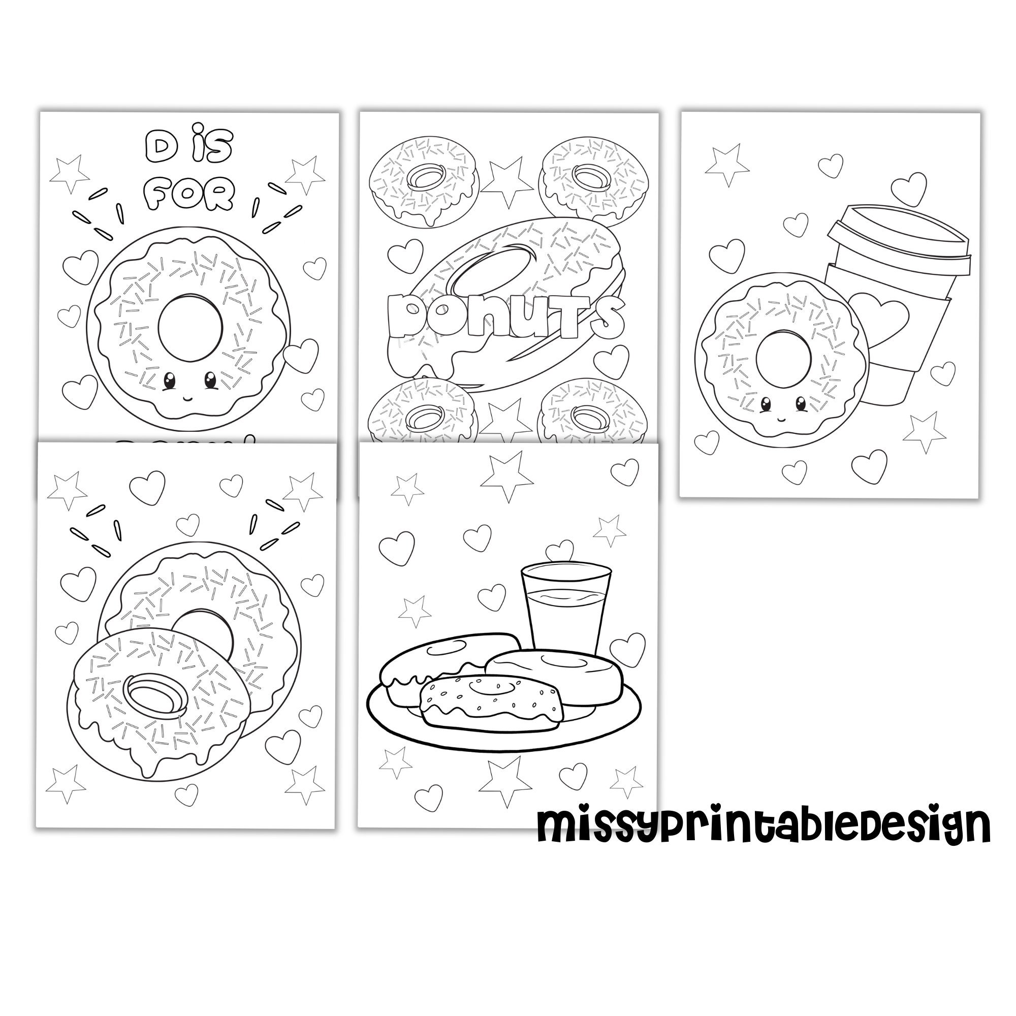 Donut Coloring Pages, Kids Birthday Party Activity (PDF Printable ...