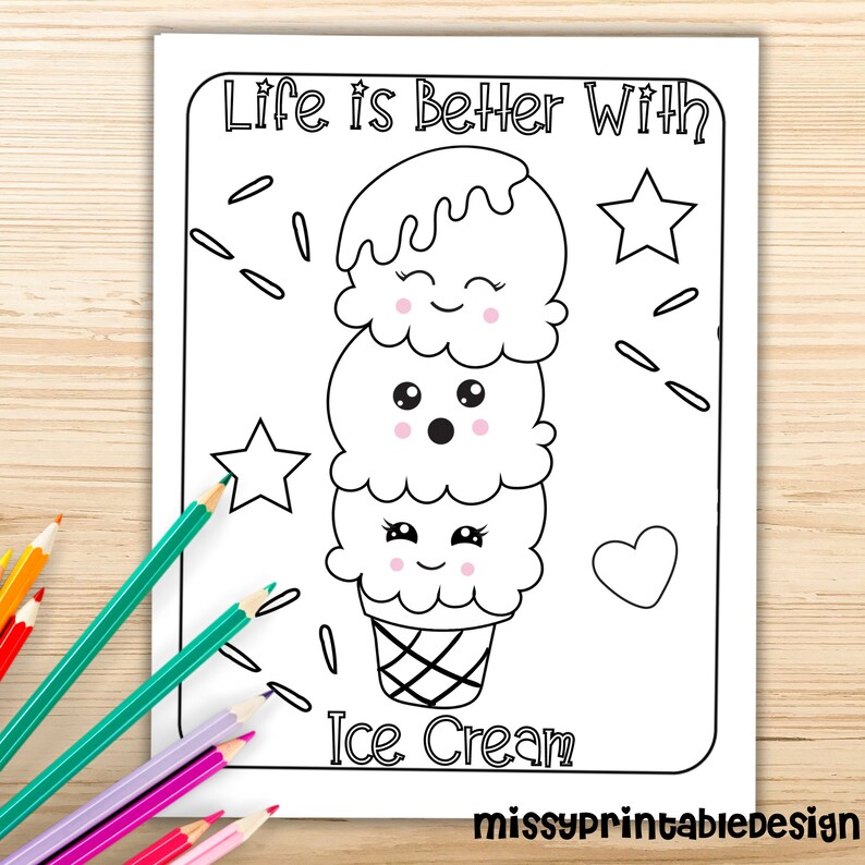 Kawaii Ice Cream Coloring Pages for Kids Printable Kawaii - Etsy