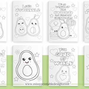 Kawaii Avocado Coloring Pages for Kids, Printable Avocado Coloring ...