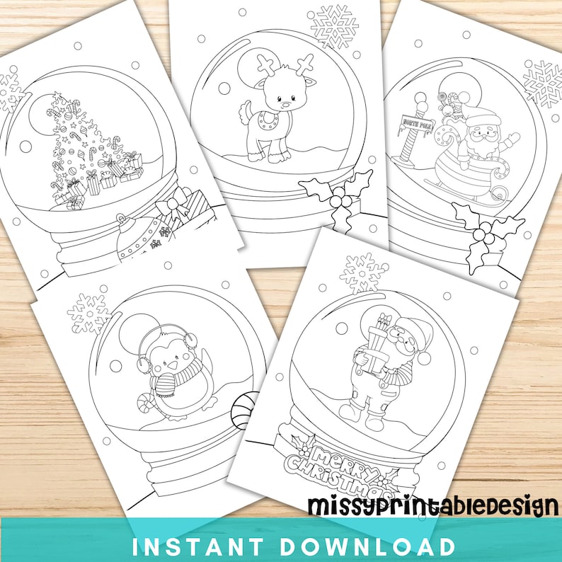Snow Globe Coloring Pages Printable Christmas Coloring Pages - Etsy