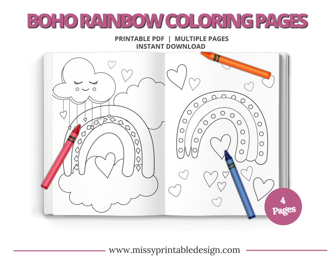 Boho Rainbow Coloring Pages, Boho Rainbow Birthday Party Coloring Pages ...