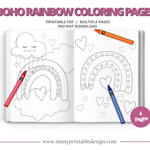 Boho Rainbow Coloring Pages, Boho Rainbow Birthday Party Coloring Pages ...