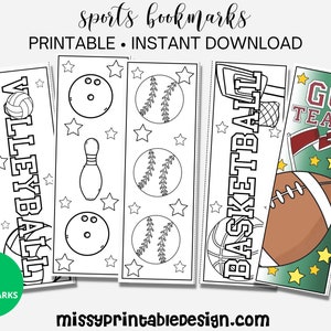 Sports Coloring Bookmarks: 48 Printable Party Favors (PDF) - Etsy