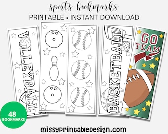 Printable Sports Coloring Bookmarks: Football, Basketball, Baseball ...