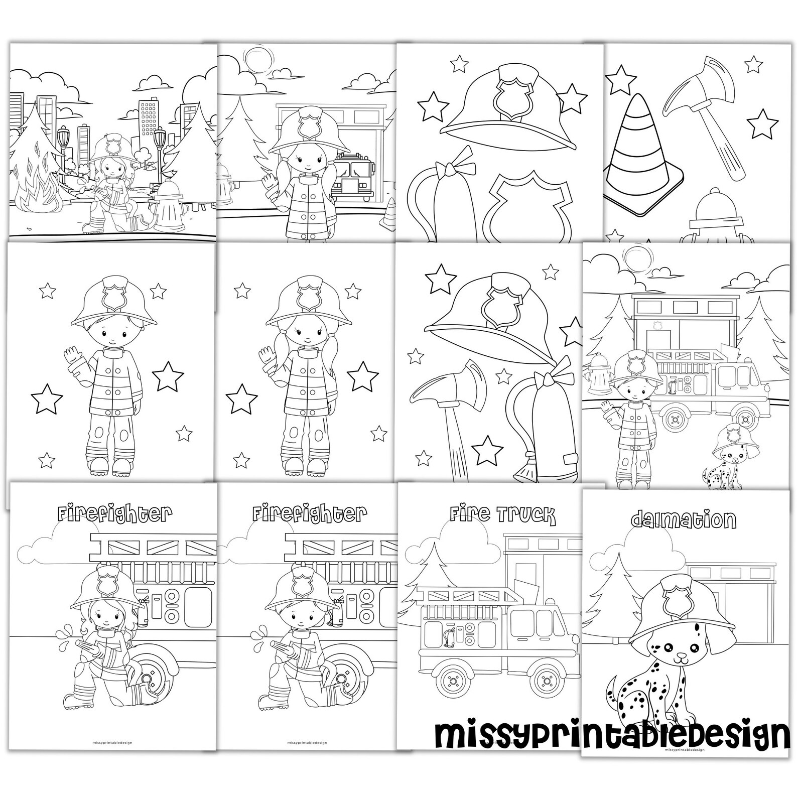 Firefighter Coloring Pages Printable Firefighter Coloring | Etsy