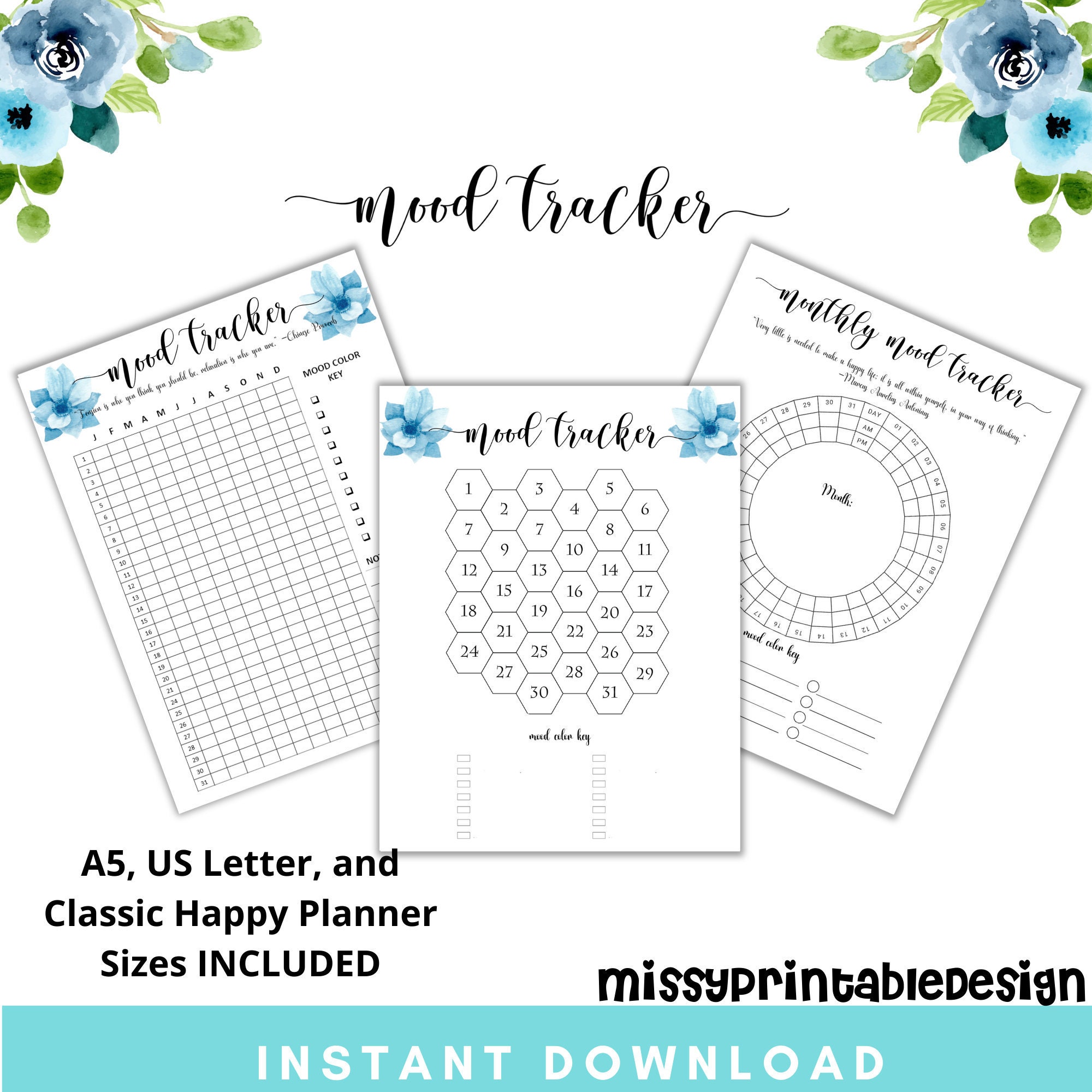 Mood Tracker Printable Monthly Yearly Mood Chart Mood | Etsy