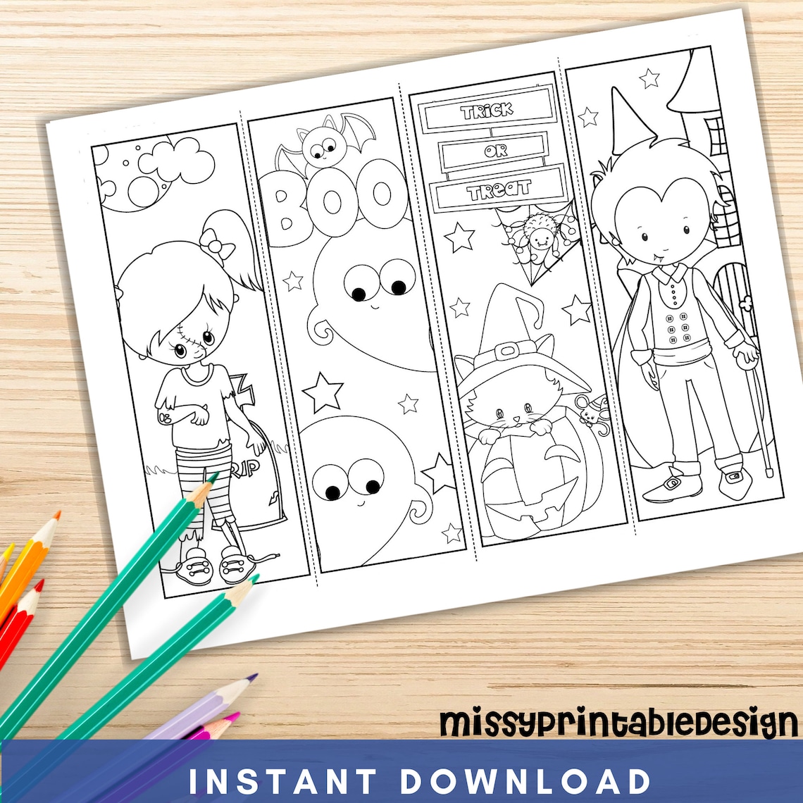 Halloween Coloring Bookmarks set of 4 Printable Halloween - Etsy