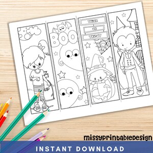 Halloween Coloring Bookmarks (set of 4), Printable Halloween Coloring ...