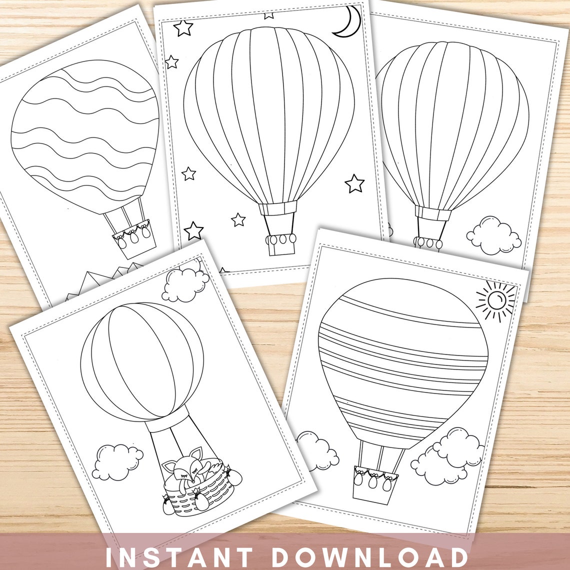 Hot Air Balloon Coloring Pages Printable Coloring Pages - Etsy Canada
