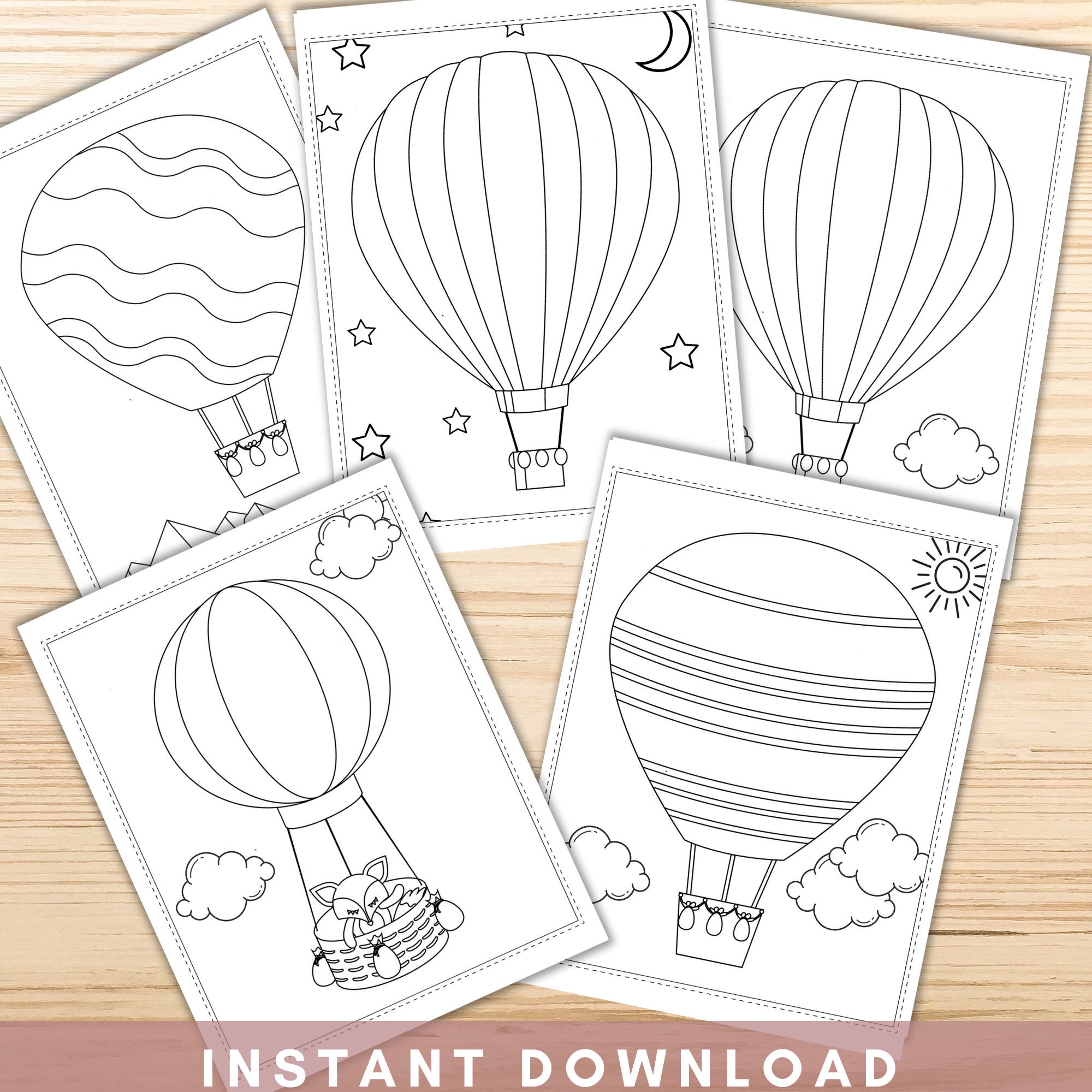 Hot Air Balloon Coloring Pages Printable Coloring Pages - Etsy