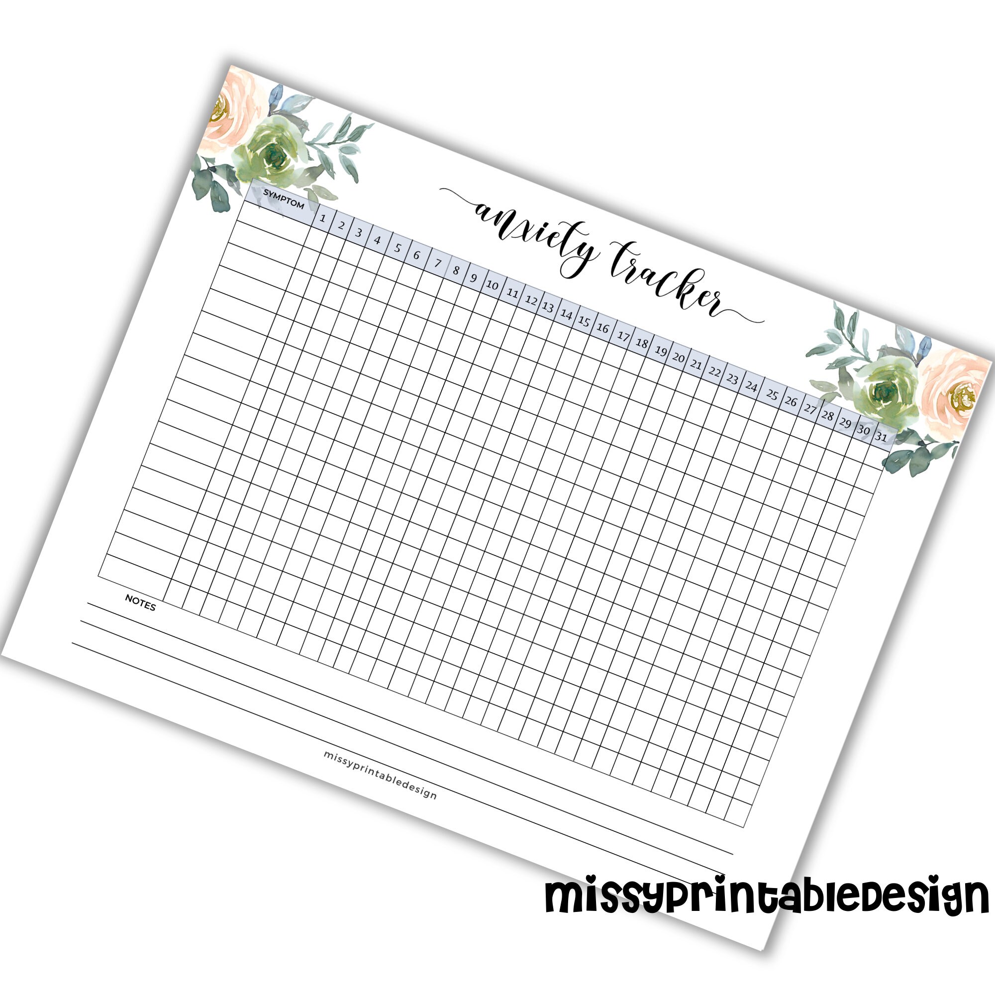 Anxiety Tracker Printable Monthly Anxiety Chart Anxiety | Etsy