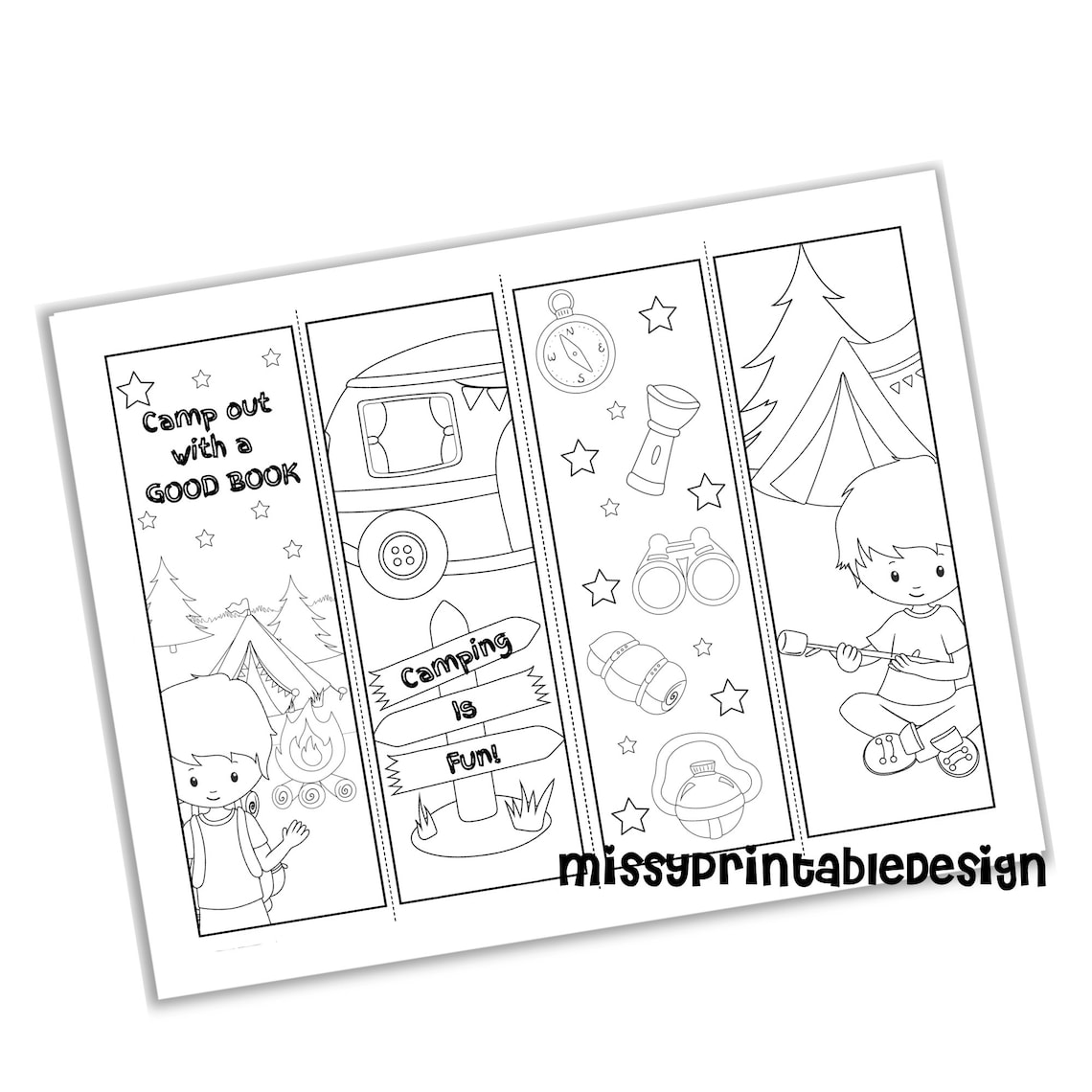 Camping Coloring Bookmarks set of 8 Printable Camping - Etsy