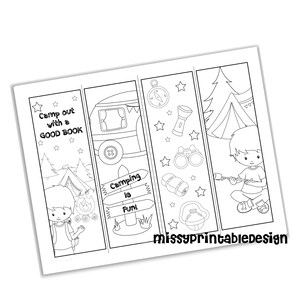 Camping Coloring Bookmarks (set of 8), Printable Camping Coloring ...