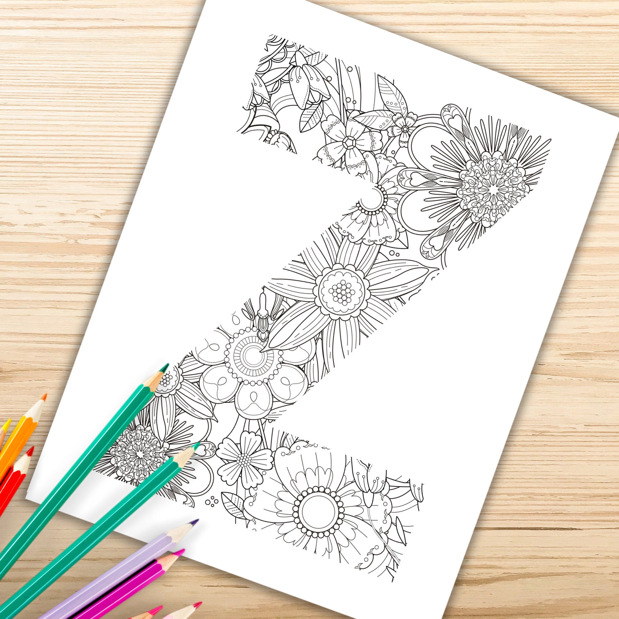 Floral Alphabet Letters Coloring Pages Printable Adult | Etsy