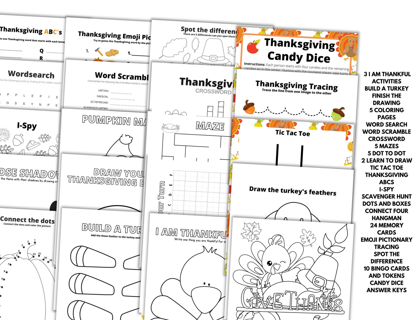 Thanksgiving Activity Pages: Kid's Printable Bundle (70 Pages) (digital ...