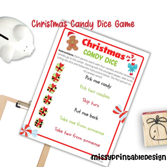 Christmas Candy Dice Game, Printable Candy Dice Game, Holiday Game ...