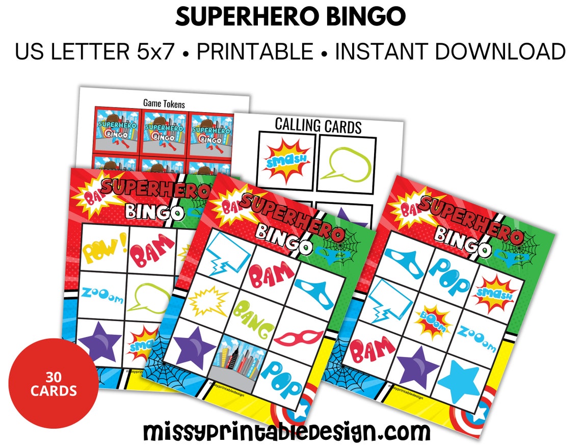 Superhero Bingo Cards Printable Superhero Bingo Game School - Etsy