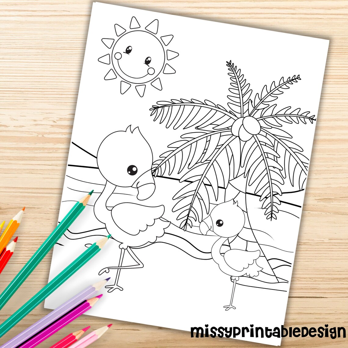 Flamingo Coloring Page for Kids Printable Flamingo Animal - Etsy