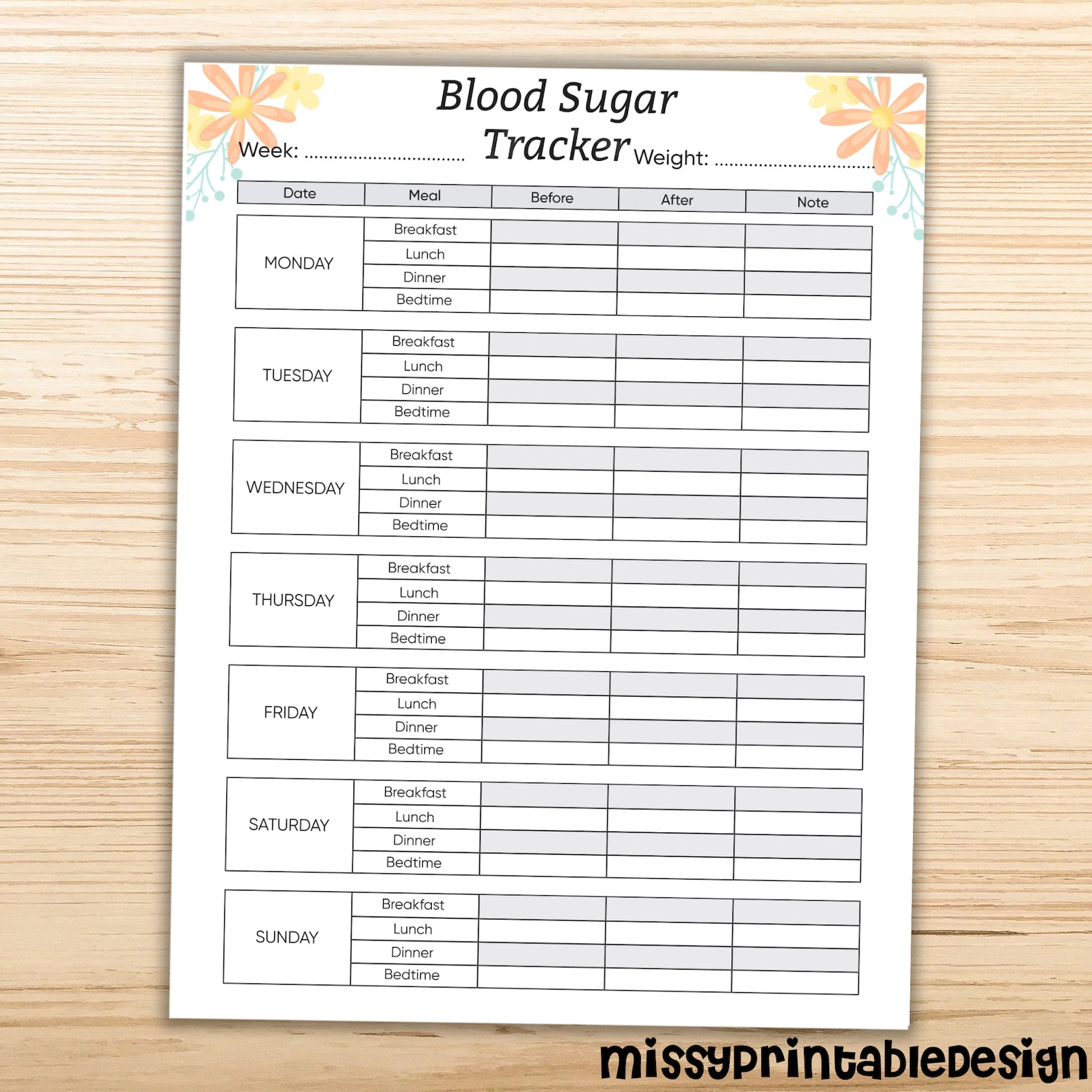 Blood Sugar Tracker Printable Blood Sugar Log Blood Sugar - Etsy