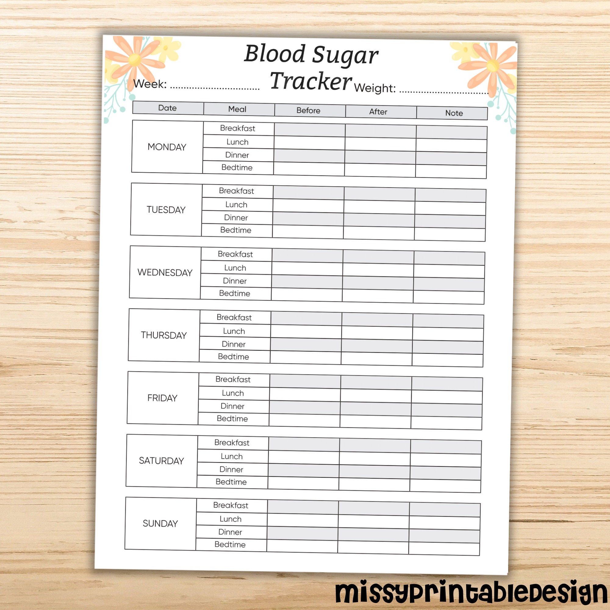 Blood Sugar Tracker, Printable Blood Sugar Log, Blood Sugar Monitor ...