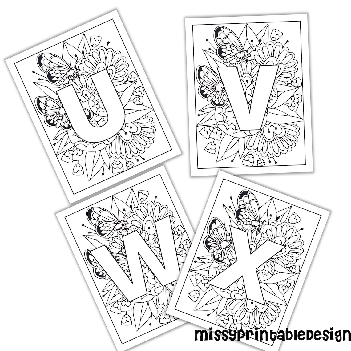 Floral Alphabet Letters Coloring Pages Printable Adult | Etsy