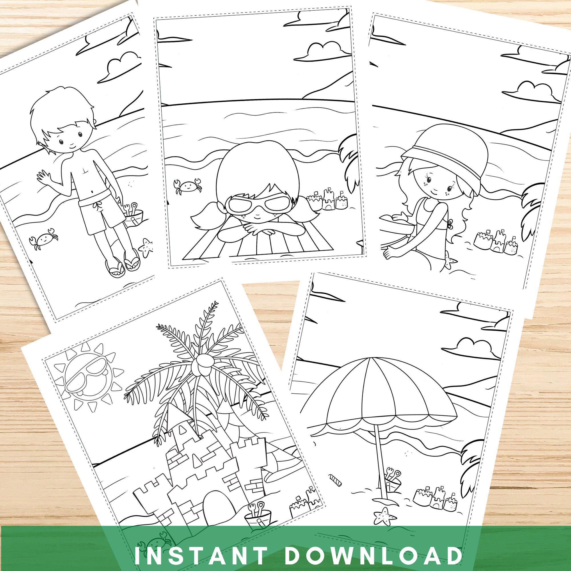 Beach Coloring Pages Printable Beach Coloring Book Summer - Etsy