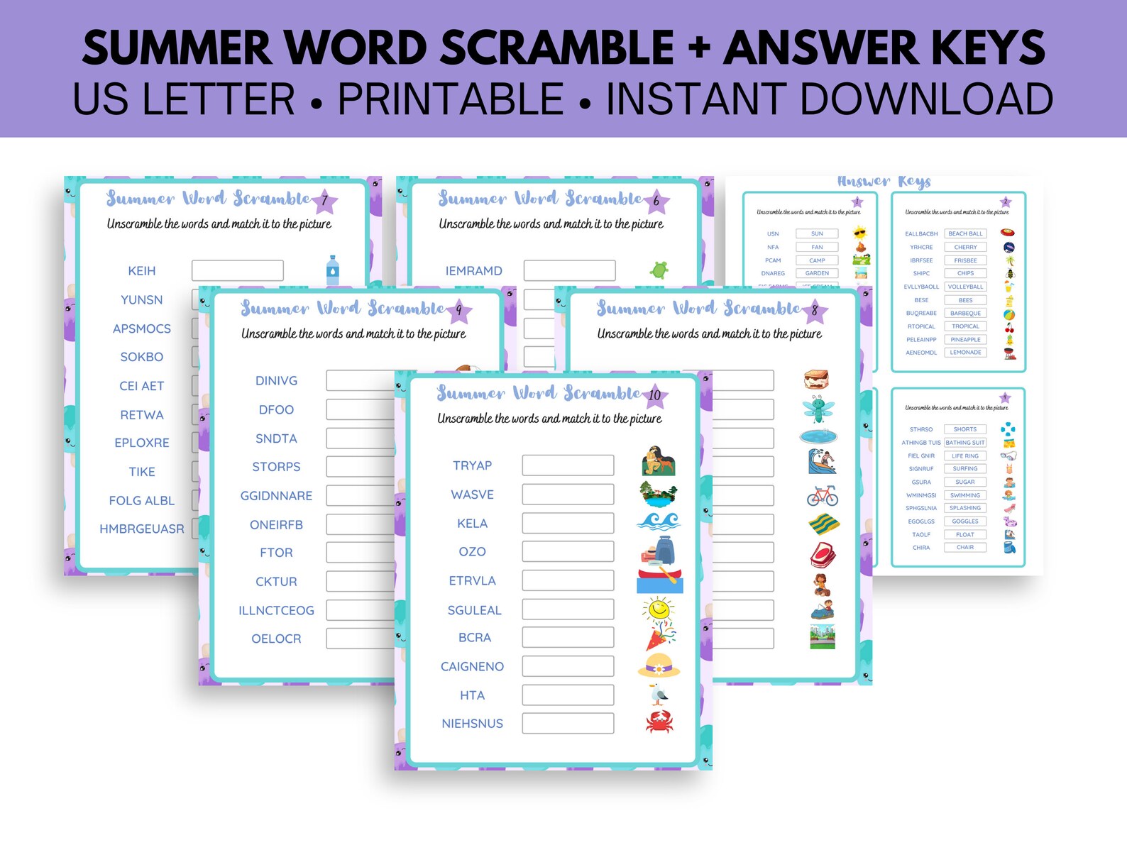 Summer Word Scramble Printable Summer Summer Games Summer - Etsy