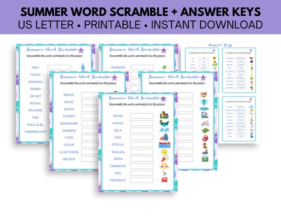 Summer Word Scramble Printable Summer Summer Games Summer | Etsy