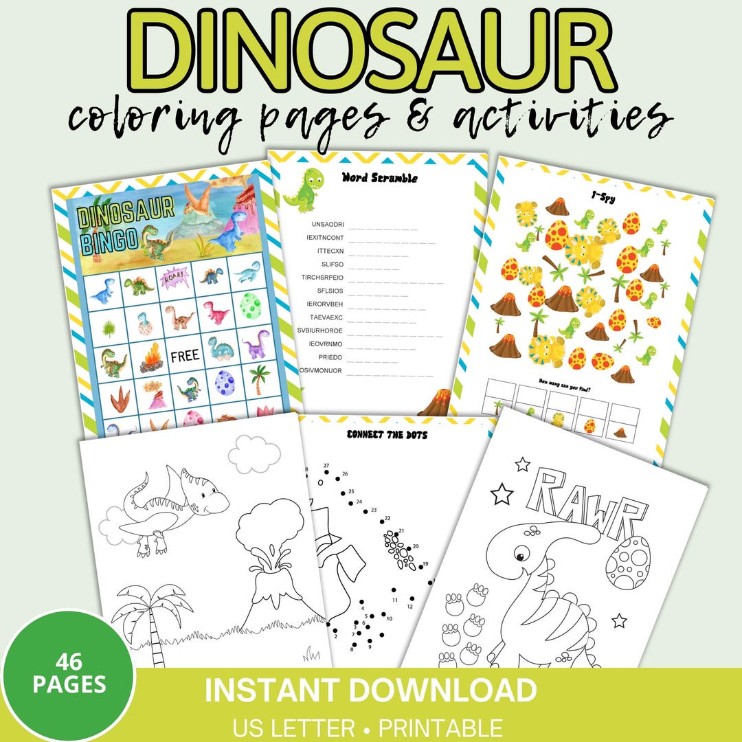 Dinosaur Activity Book: Printable Games & Coloring Pages (PDF) - Etsy