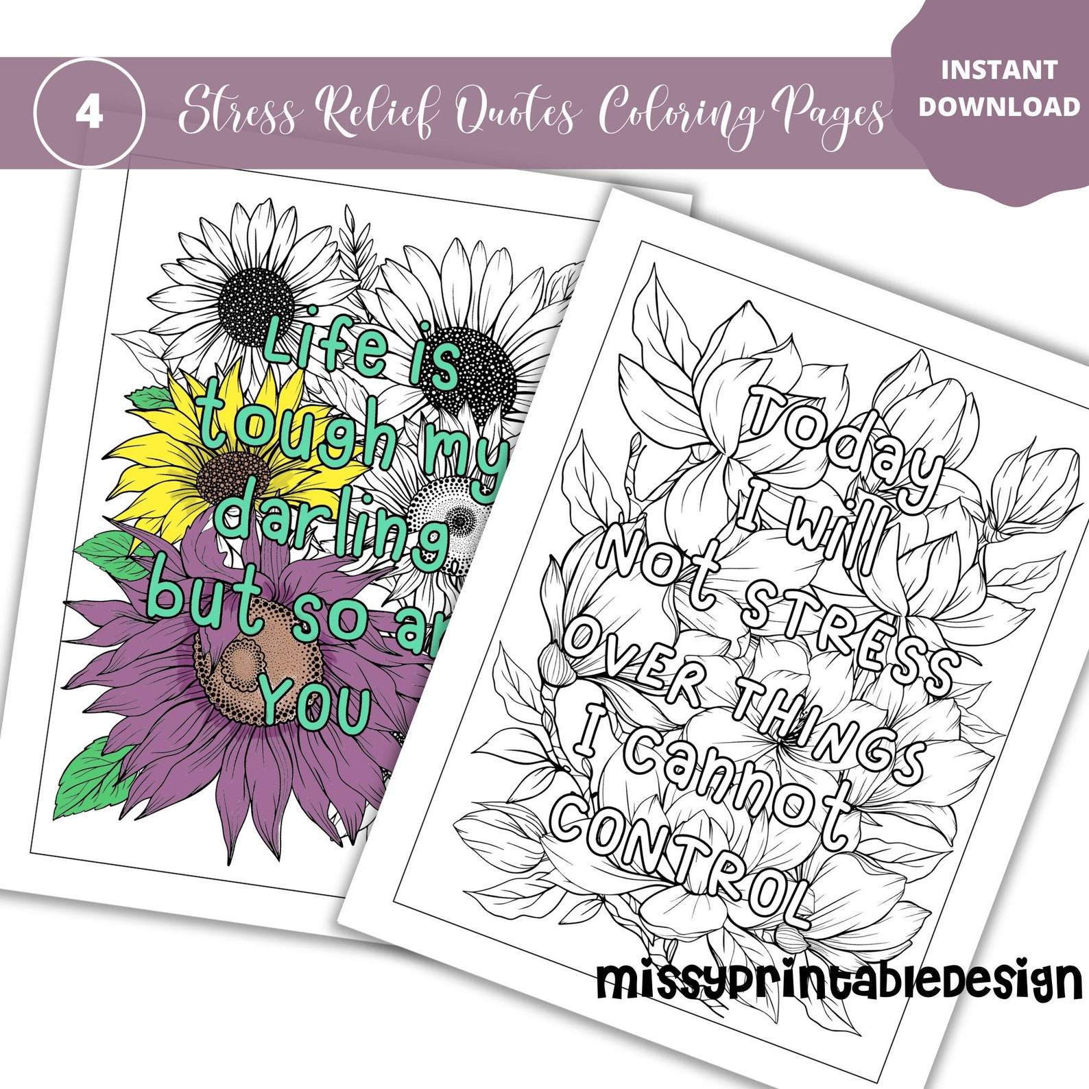 Stress Relief Quotes Coloring Pages Adult Coloring Pages - Etsy