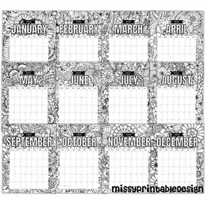 2022 Printable Floral Coloring Calendar, Printable 2022 Calendar ...