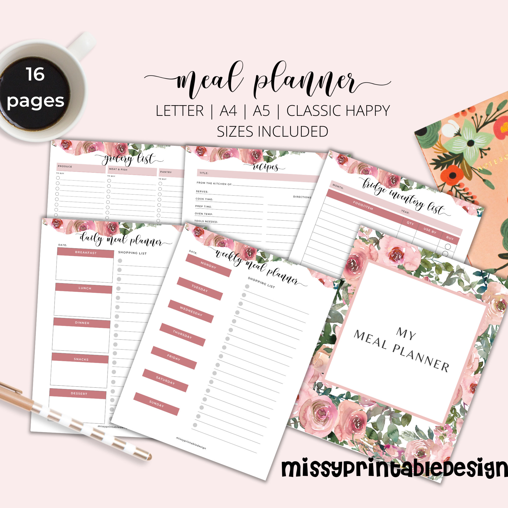 Meal Planner Printable Daily Weekly Monthly Family Meal | Etsy