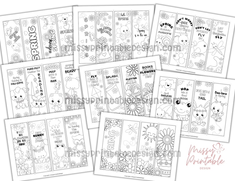 Spring Coloring Bookmarks: Kids Party Activity (INSTANT DOWNLOAD) - Etsy