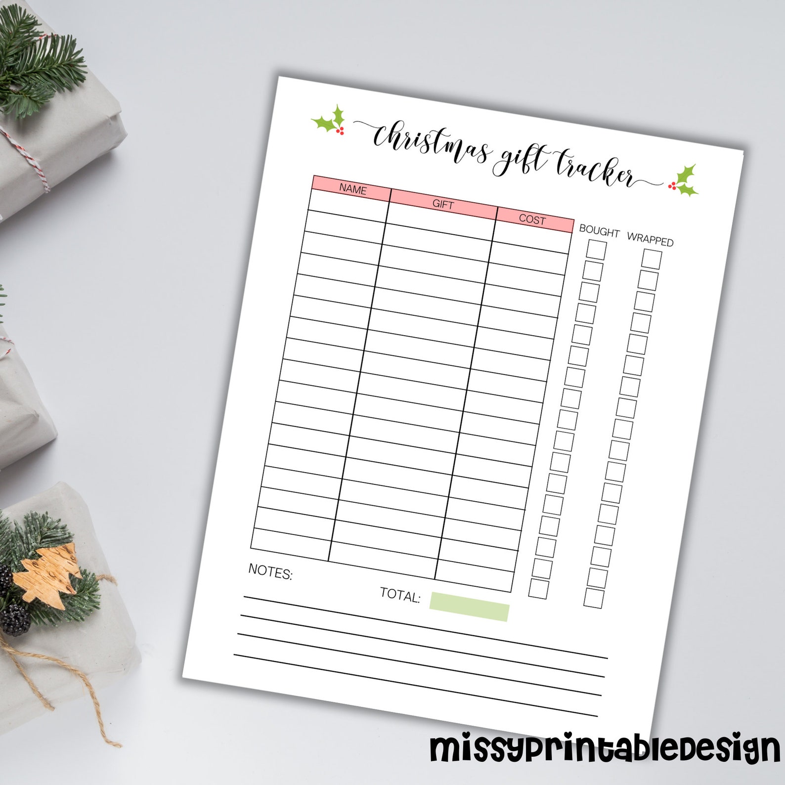 Christmas Gift Tracker Printable, Holiday Planner (letter, A4, A5 ...