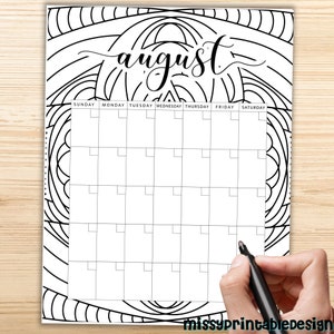 Undated Printable Pattern Coloring Calendar, Printable Monthly Calendar ...