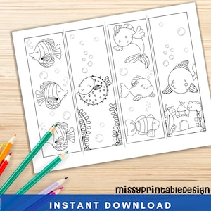 Fish Coloring Bookmarks, Kids' School Activity (set of 4) (instant ...