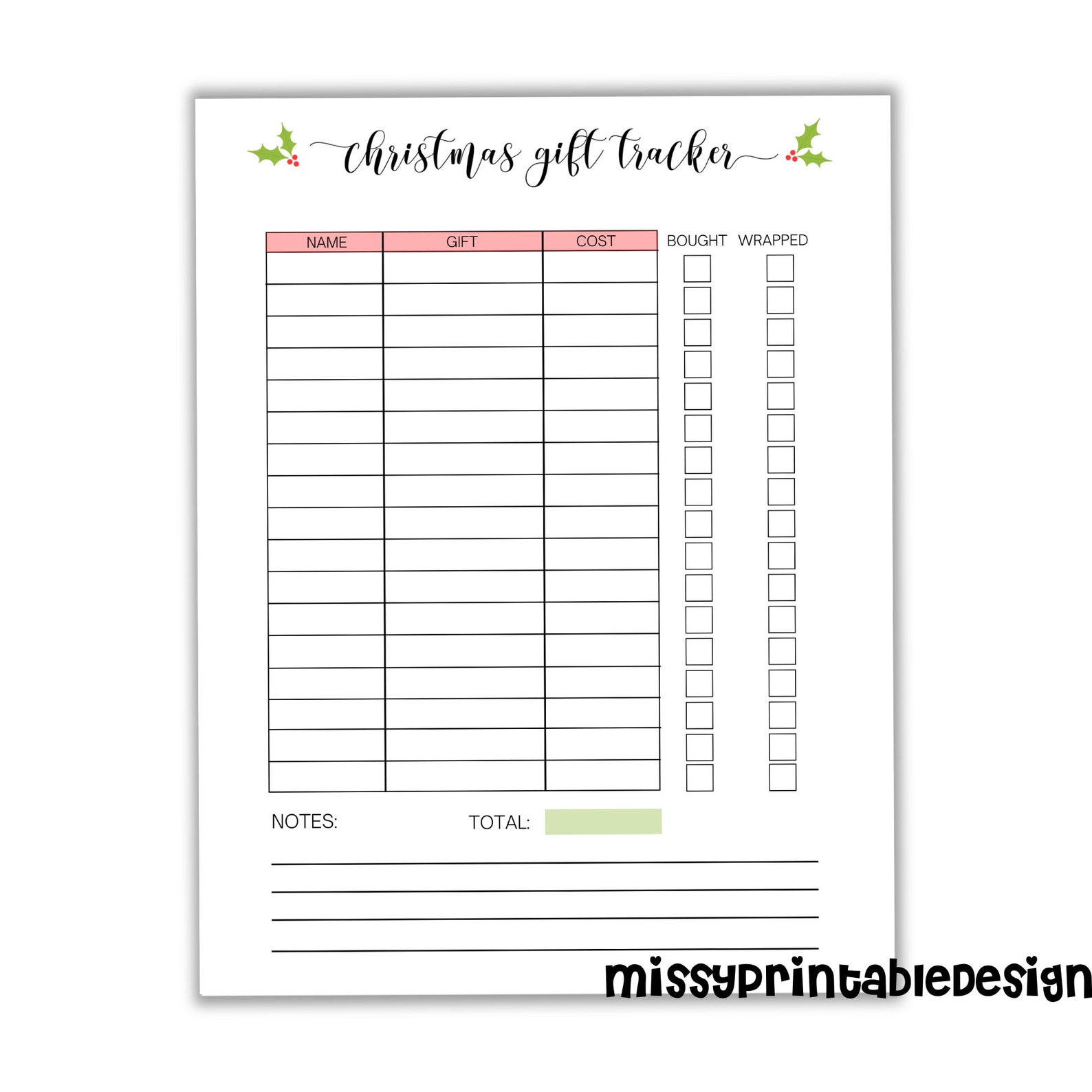 Christmas Gift Tracker Printable, Holiday Planner (letter, A4, A5 ...