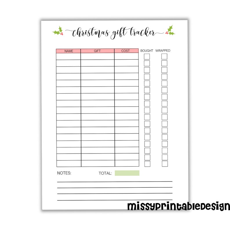 Christmas Gift Tracker Printable, Holiday Planner (letter, A4, A5 ...