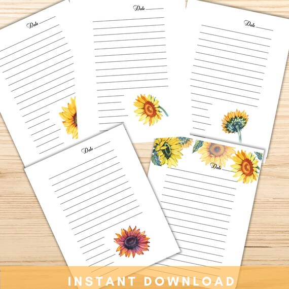 Printable Sunflower Journal, Printable Journal Pages, Stationery Gift ...