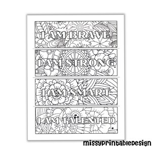 Positive Affirmation Coloring Bookmarks (set of 12), Printable ...