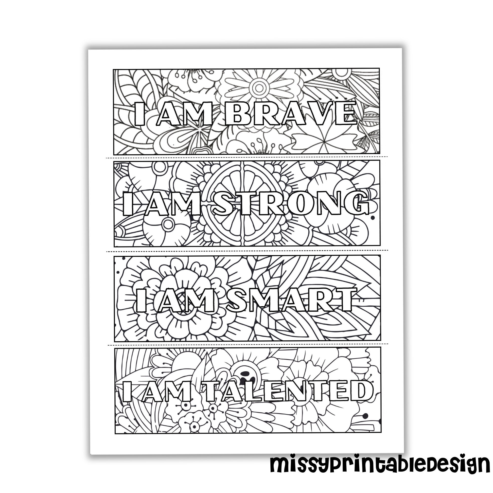 Positive Affirmation Coloring Bookmarks set of 12 Printable - Etsy