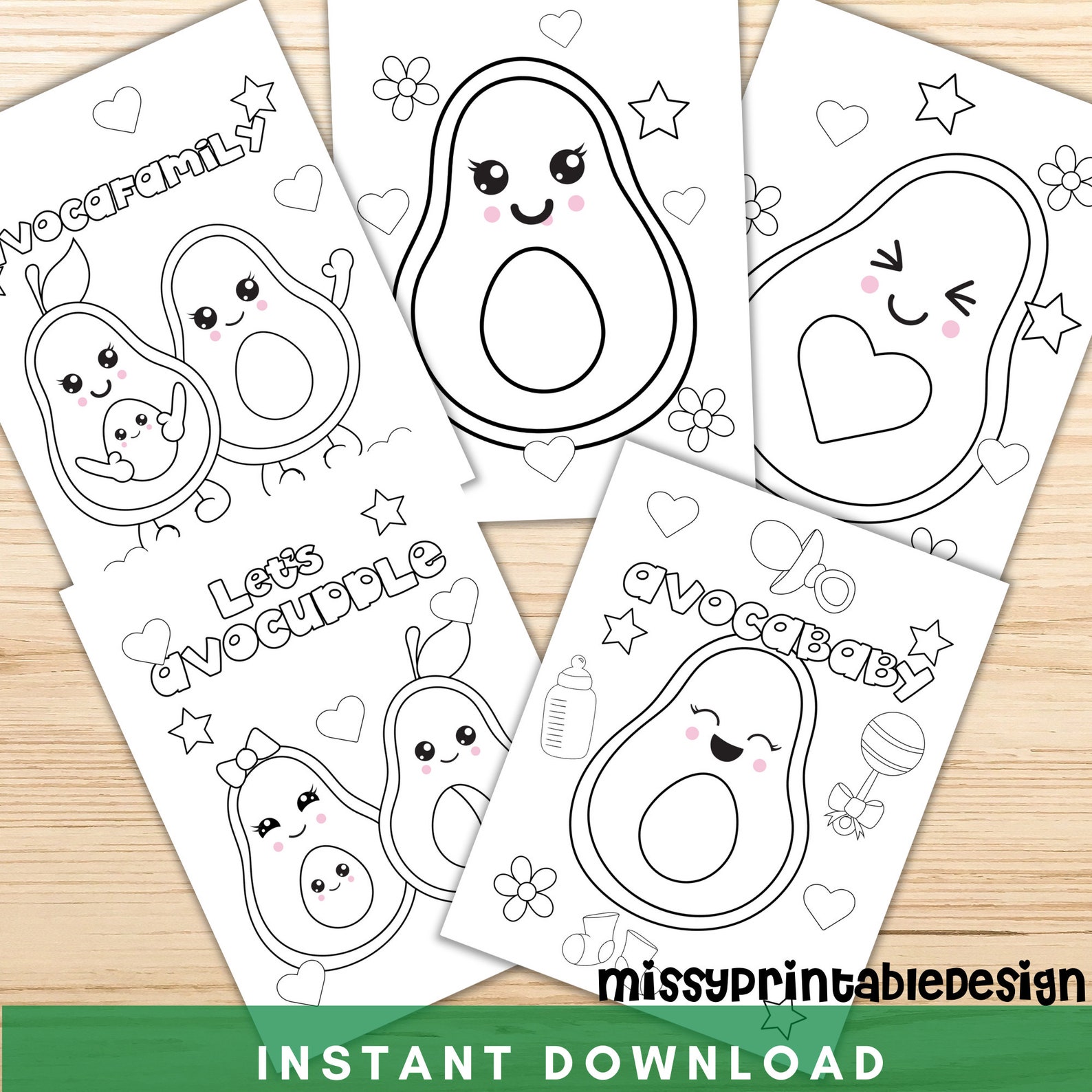 Kawaii Avocado Coloring Pages for Kids Printable Avocado - Etsy