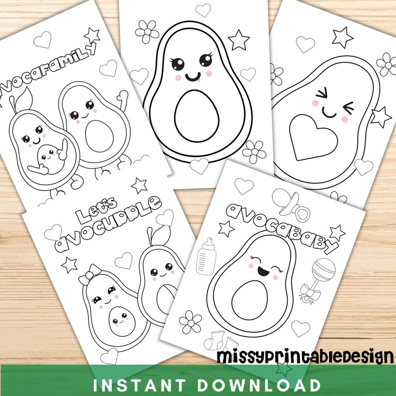Kawaii Avocado Coloring Pages for Kids Printable Avocado - Etsy