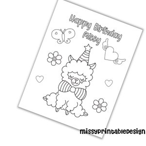 Personalized Llama Party Coloring Pages, Custom Llama Birthday Party ...