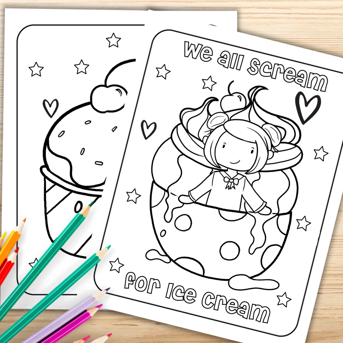 Ice Cream Coloring Pages for Kids Printable Coloring Pages | Etsy