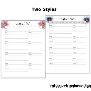 Contact List, Printable Address Book, Contact Sheets, Contact Log ...