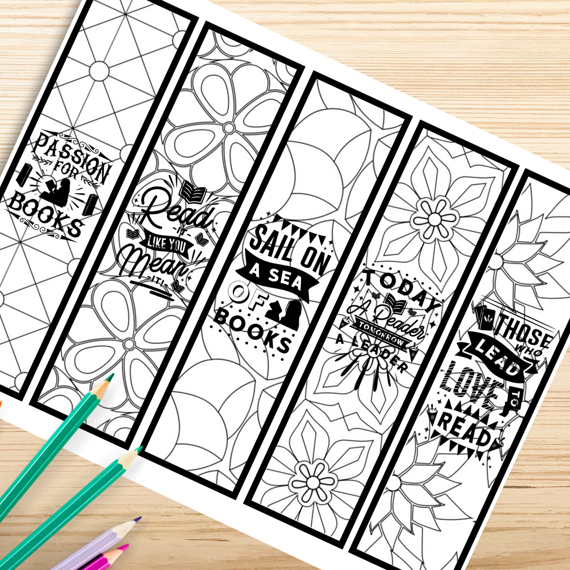 30 Printable Book Lovers Pattern Coloring Bookmarks Pattern - Etsy